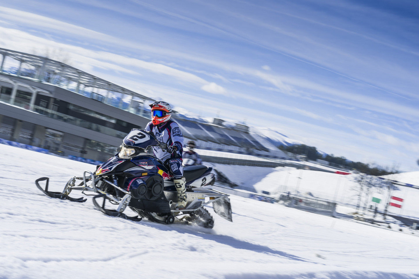 Riding a snowmobile at the Red Bull Ring